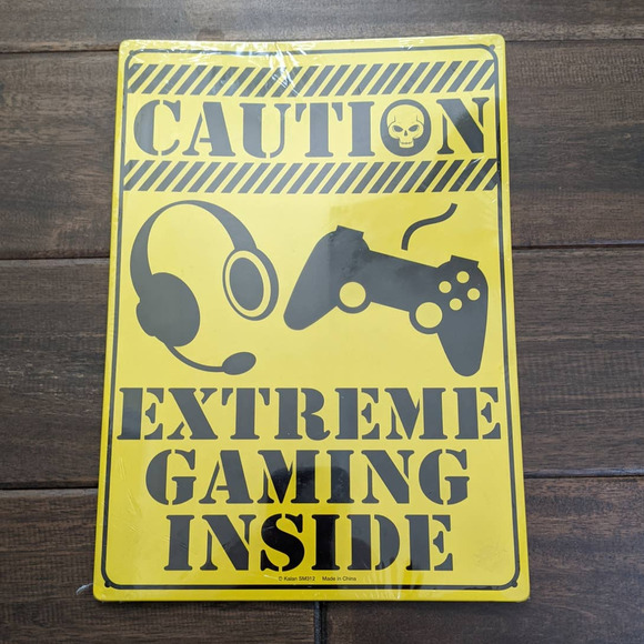 Accents | Caution Gaming Inside Tin Sign Yellow Black Aluminum Metal ...